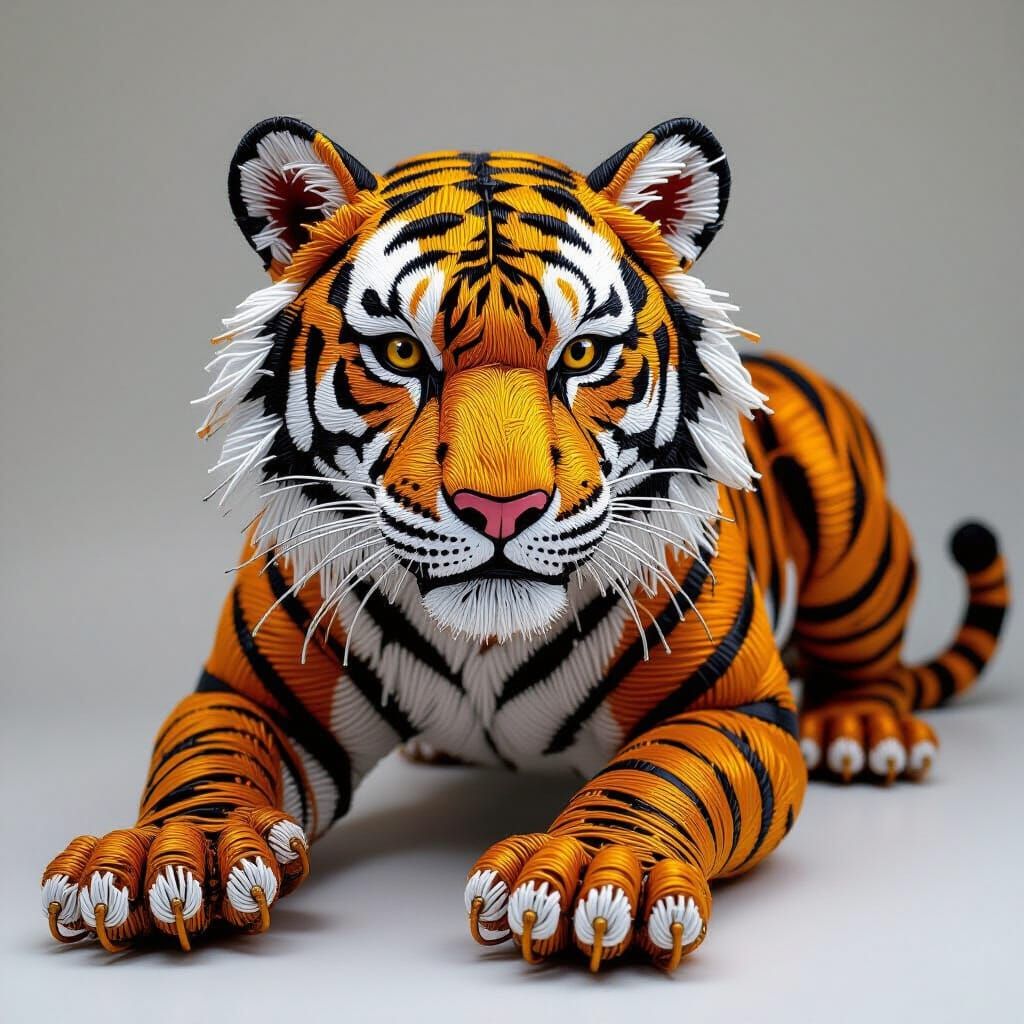 Tiger of the Synth Mountains - Wire Tiger Sculpture in Abstr...