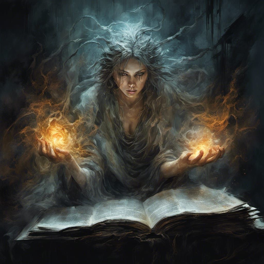 Witch studying ancient spells from the book of time - AI Generated ...