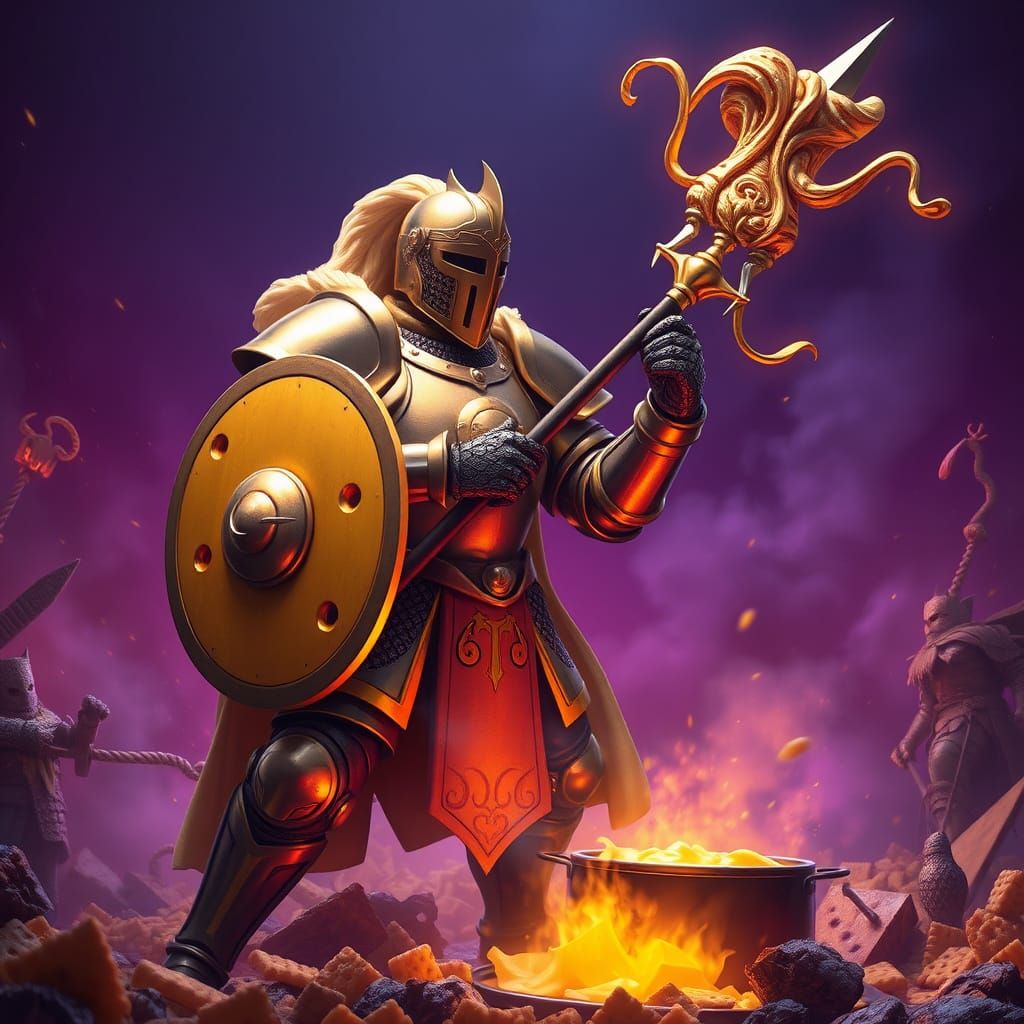 Heroic Cheese Knight Prepares to Charge Fondue Pot... - AI Art