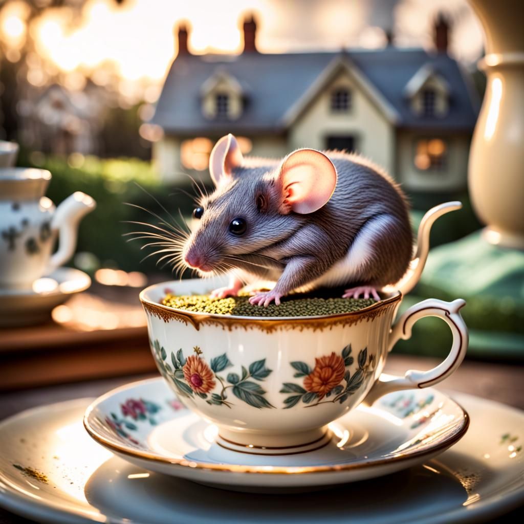 A mouse eating peas out of a teacup - AI Generated Artwork - NightCafe ...