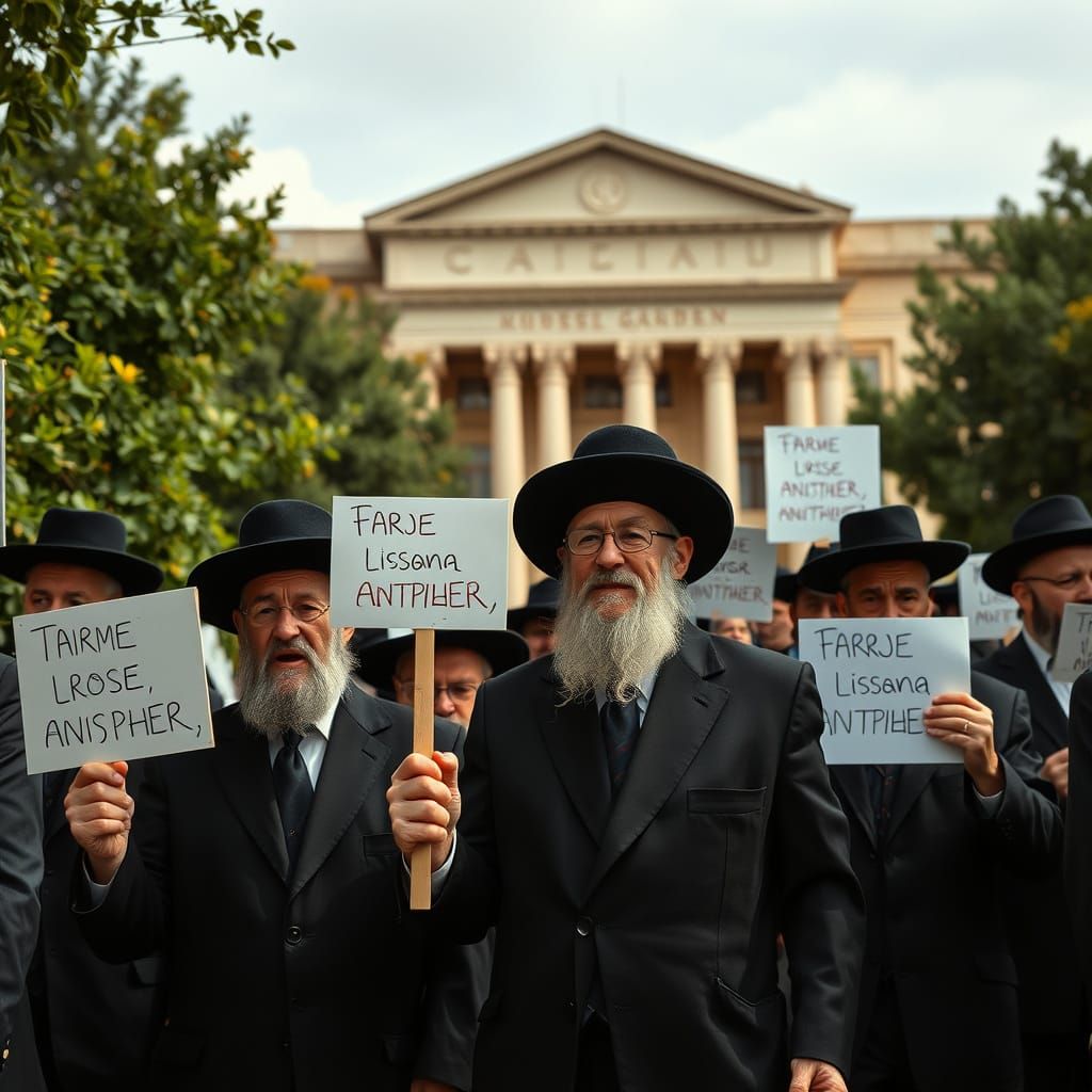 Haredi Protest at Knesset: Documentary-Style Stree... - AI Art