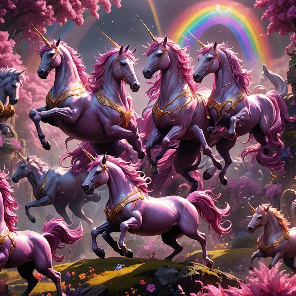 Pink fluffy unicorns dancing on rainbows - AI Generated Artwork ...