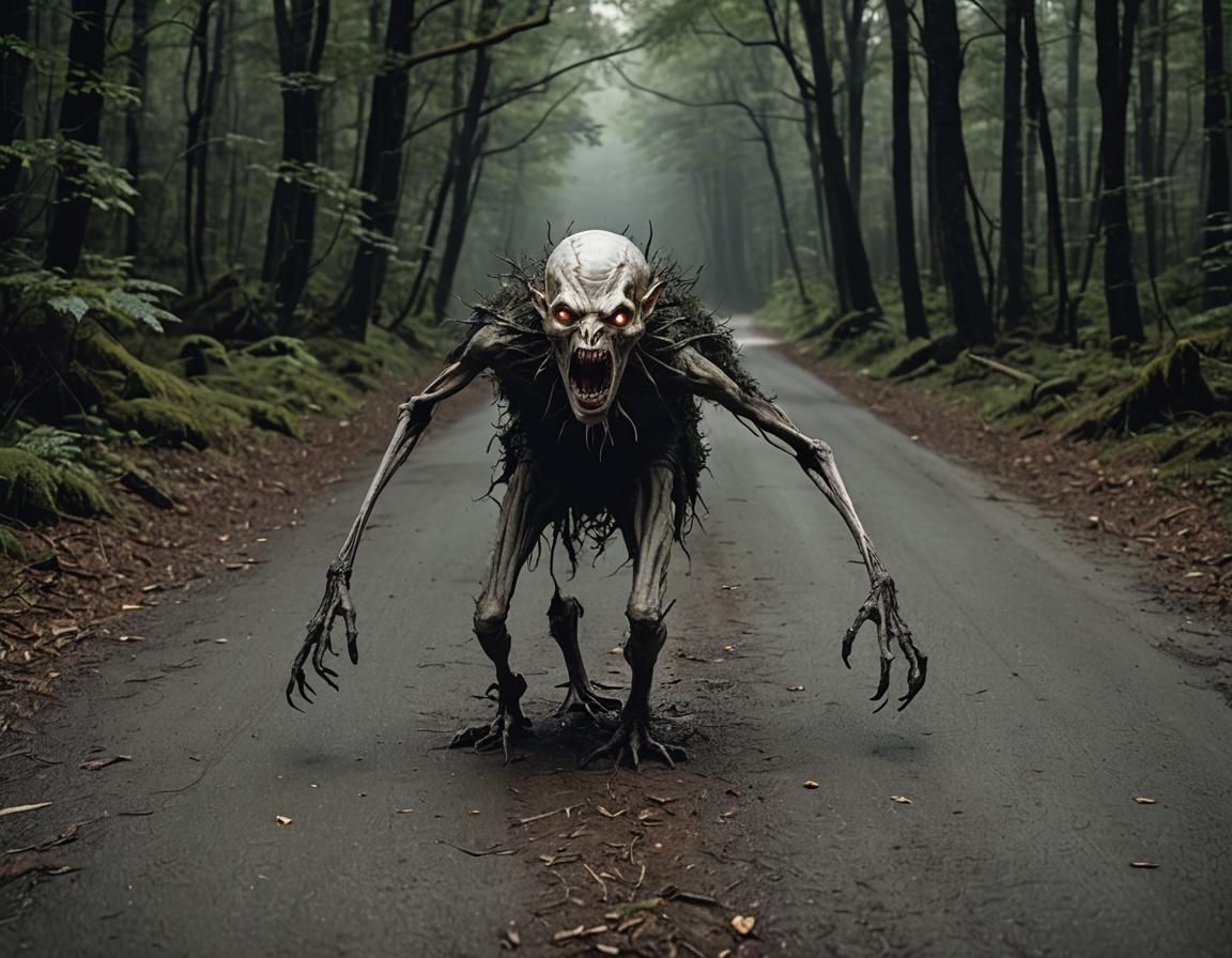 Humanoid Monster encounter - AI Generated Artwork - NightCafe Creator