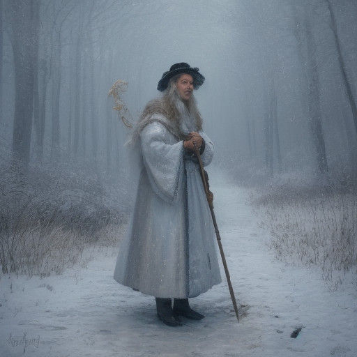 Ethereal Wizard in Snowy Forest, Monet-Inspired Ma... - AI Art