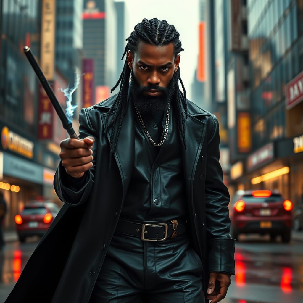 Wizard - Mysterious Dark-Skinned Wizard with Intense Gaze