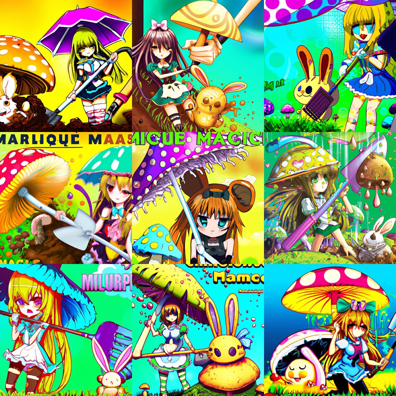 Melting anime mushroom bunny holding rake anime girl with a rake manga ...