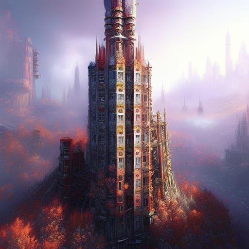 Spectral Asgardian Steampunk Skyscraper on a nice winter day with ...