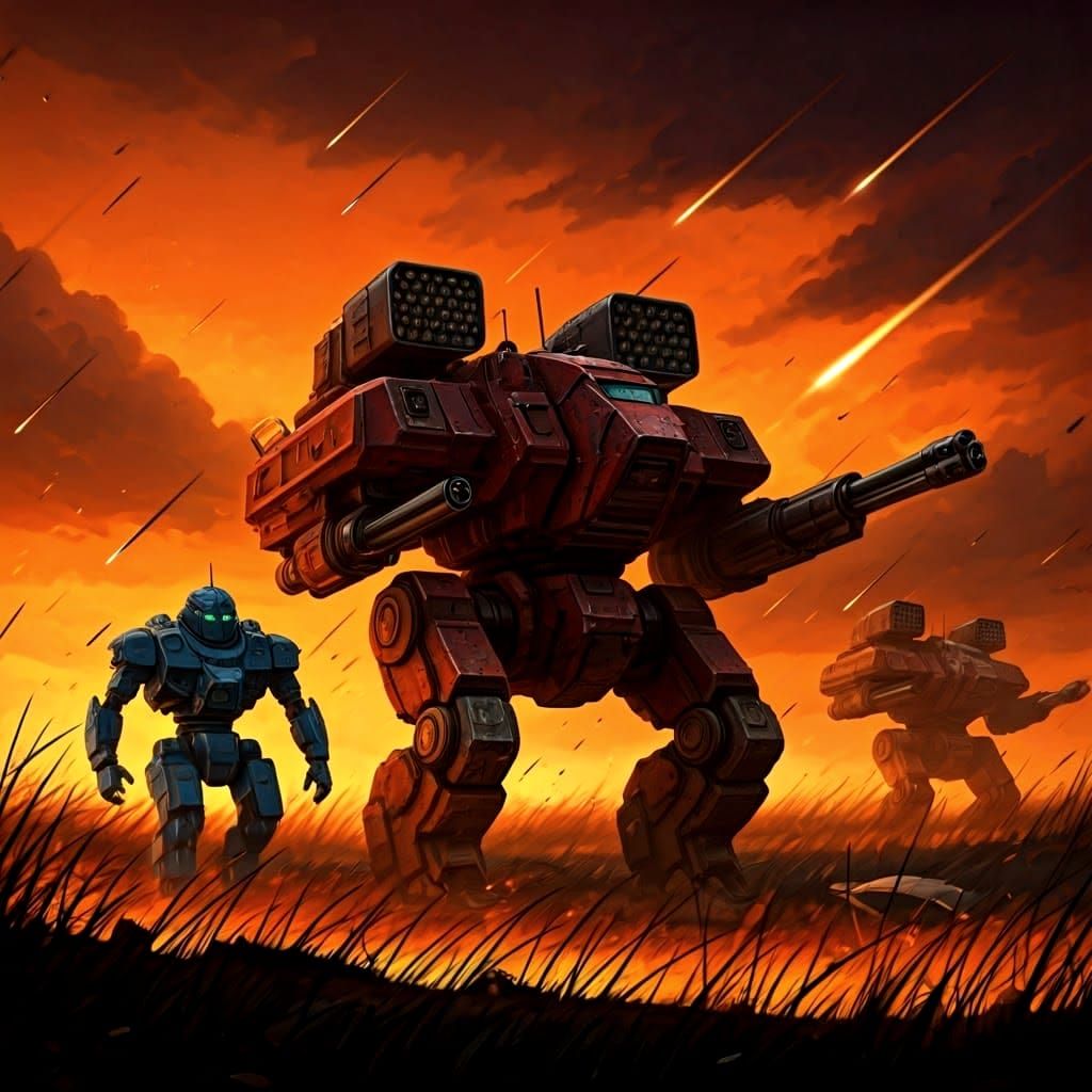Mechs in battle - Battletech Mech Art Depicting Intense Batt...
