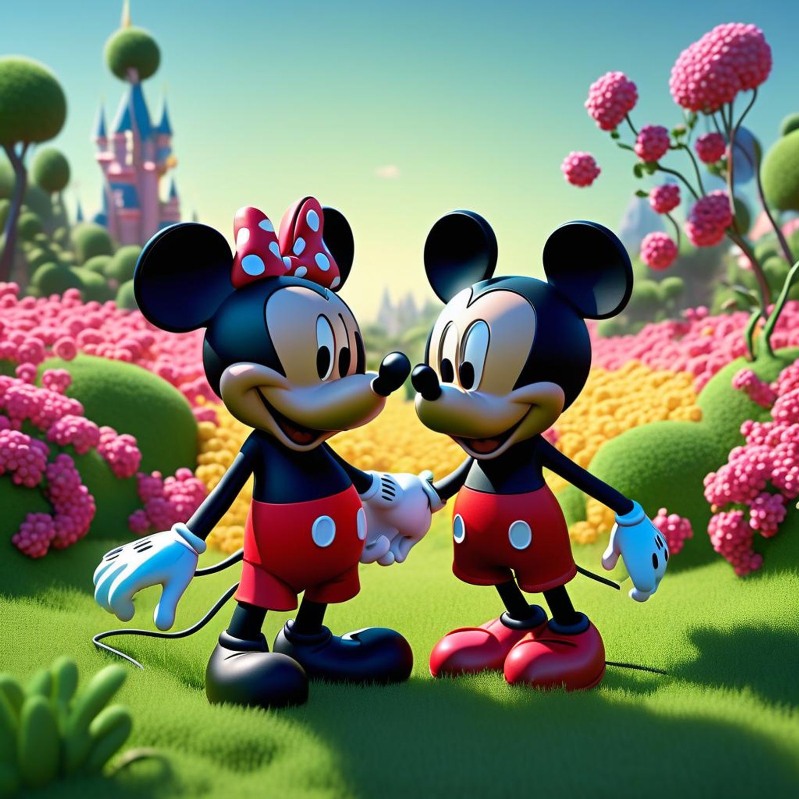 Bush in the shape of Mickey Mouse and Minnie Mouse - AI Generated ...