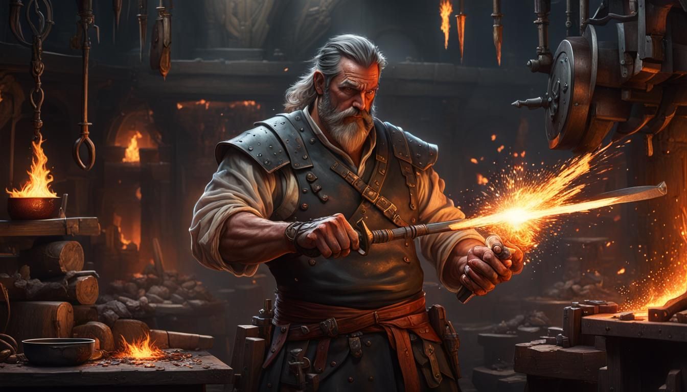 Blacksmith forges a weapon. - AI Generated Artwork - NightCafe Creator