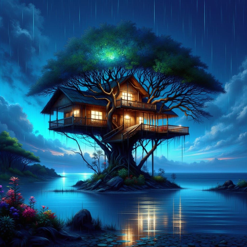 Bioluminescent Treehouse - Spectacular Treehouse Amidst Glow...