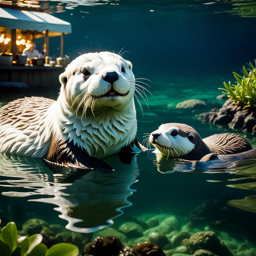otter - Albino Otter Chef Cooks in Floating Restaurant
