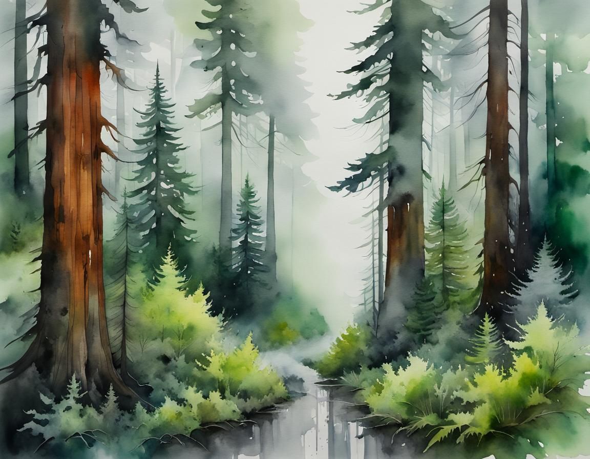 dense fog in the redwoods - AI Generated Artwork - NightCafe Creator