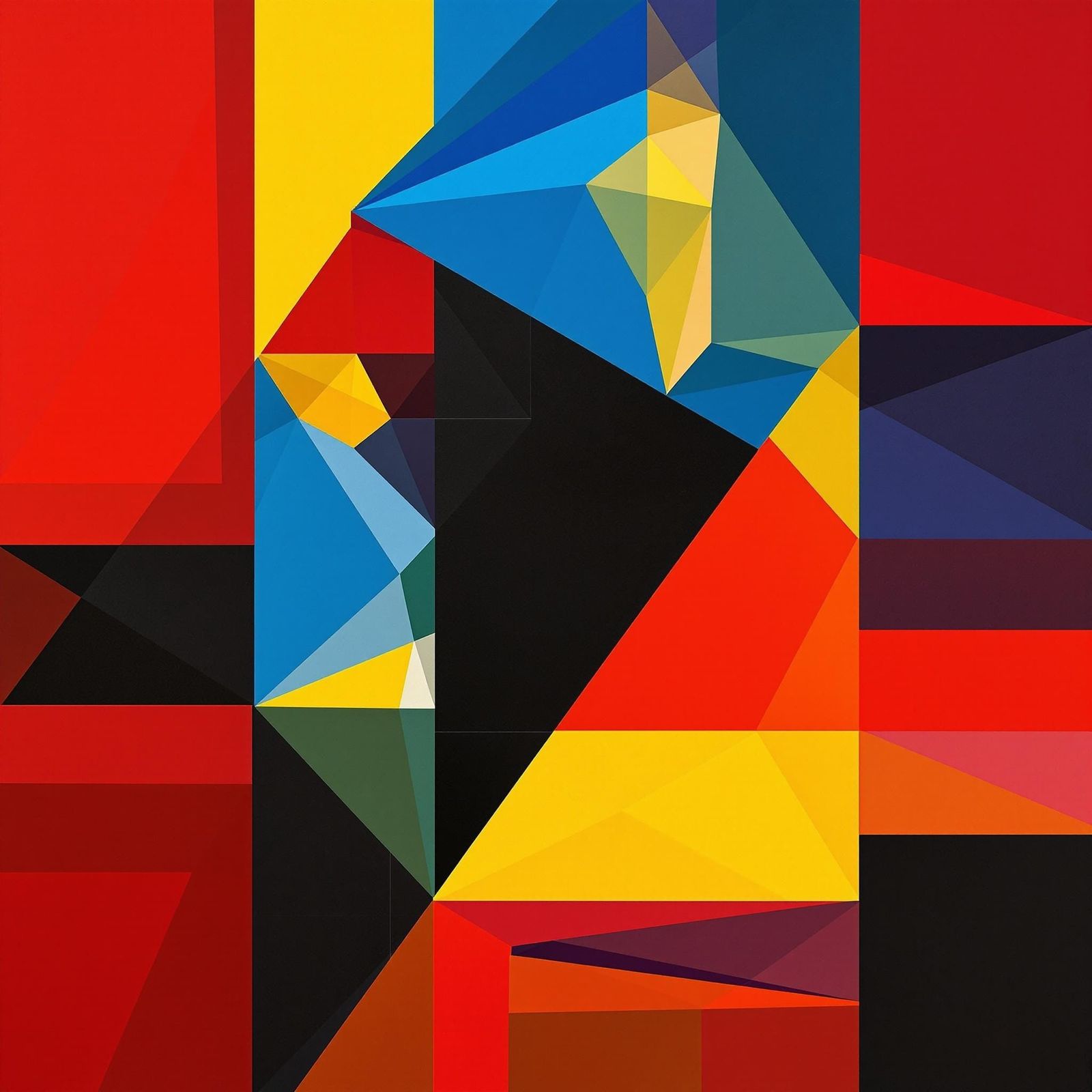 Sharp-edged triangles in electric blue and canary yellow pierce through ...