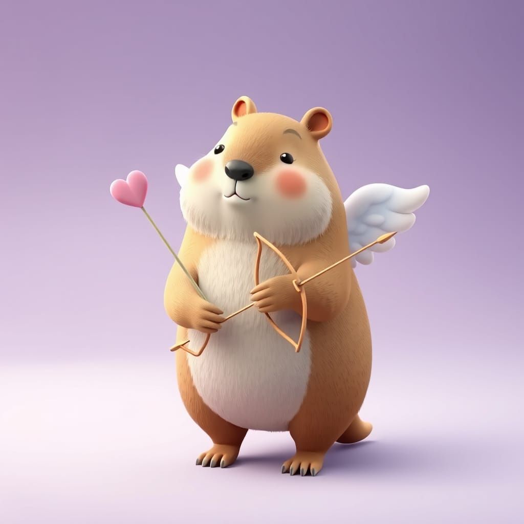 Cute Capybara Angel with Bow and Arrow - AI Art