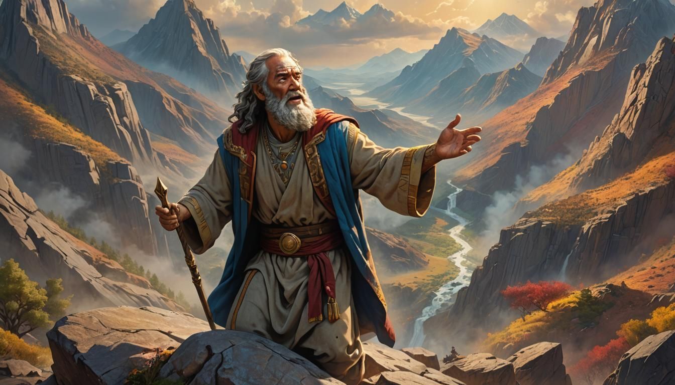 Moses on top of a mountain talking to God - AI Generated Artwork ...