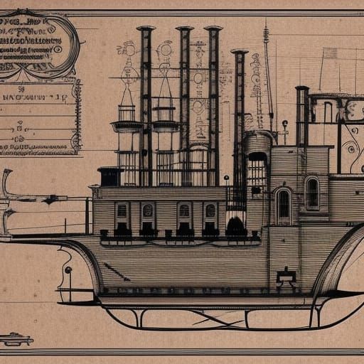 Blueprint of a steampunk vessel - AI Generated Artwork - NightCafe Creator