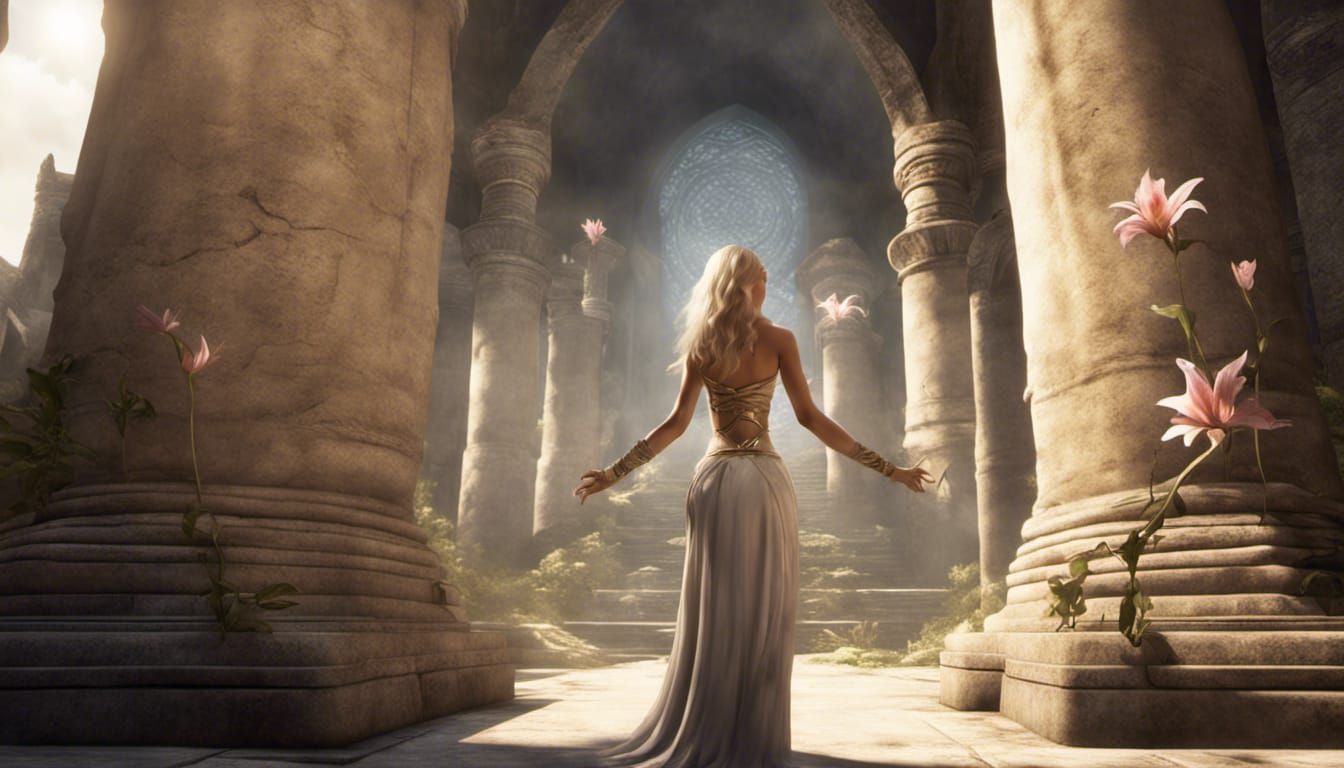 rear angle of blonde goddess of dibella from elder scrolls skyrim in an ...