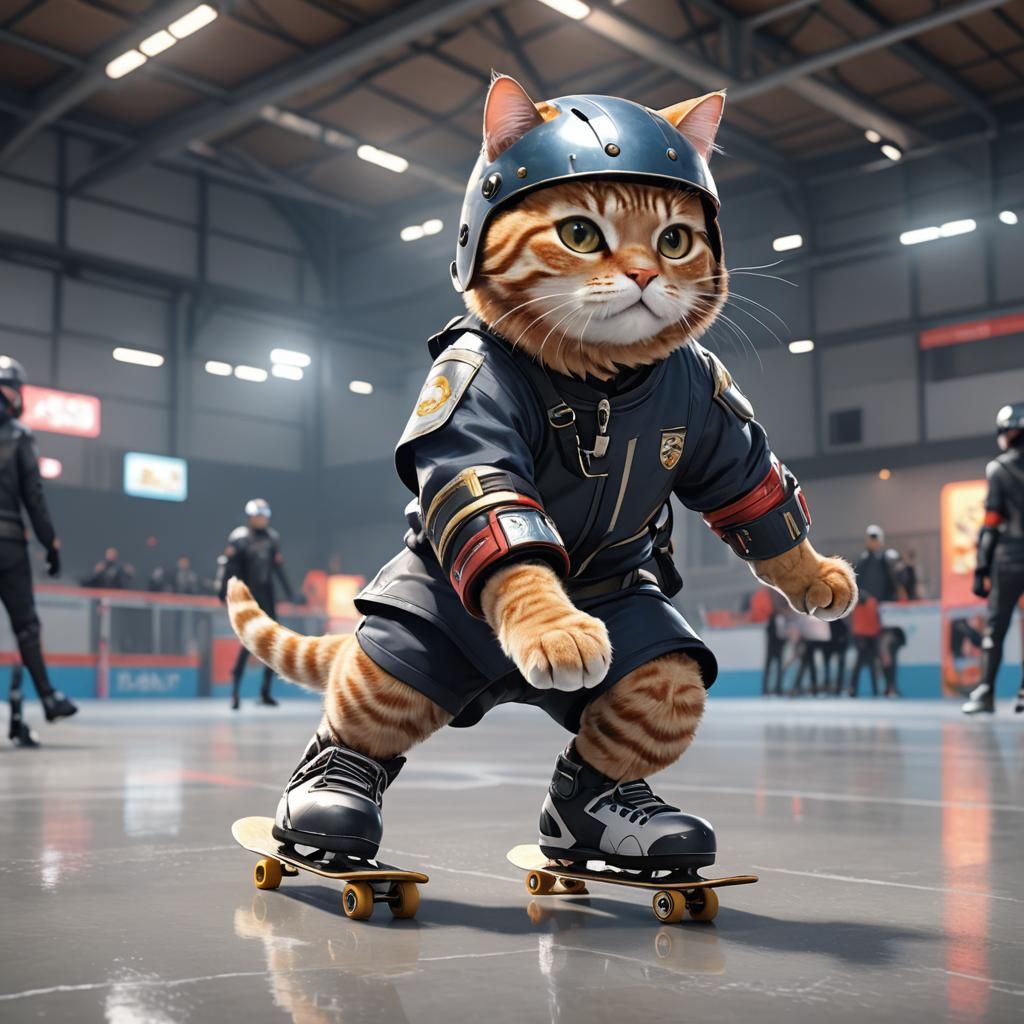 a cat doing skating in the ring - AI Generated Artwork - NightCafe Creator