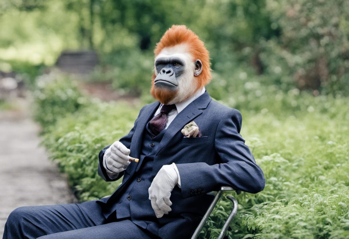 Gorilla in a suit, Albino, Redhead, Ginger, smoking Joint - AI ...