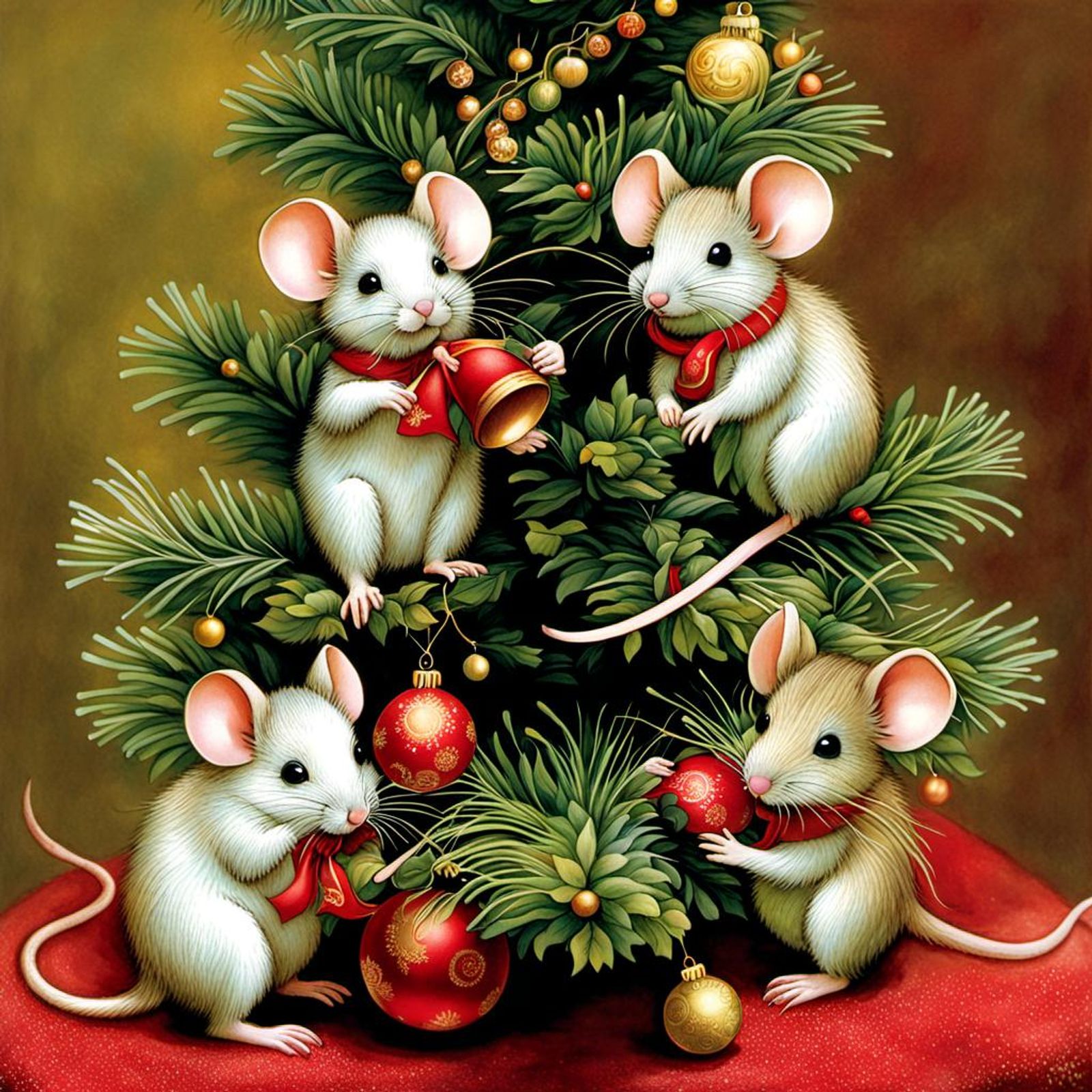 The cute little mice decorate the Christmas tree, by Lisi Martin, Naoto ...