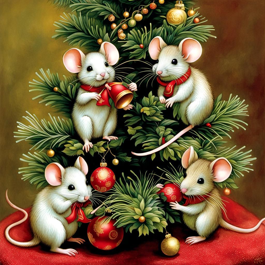 The cute little mice decorate the Christmas tree, by Lisi Martin, Naoto ...