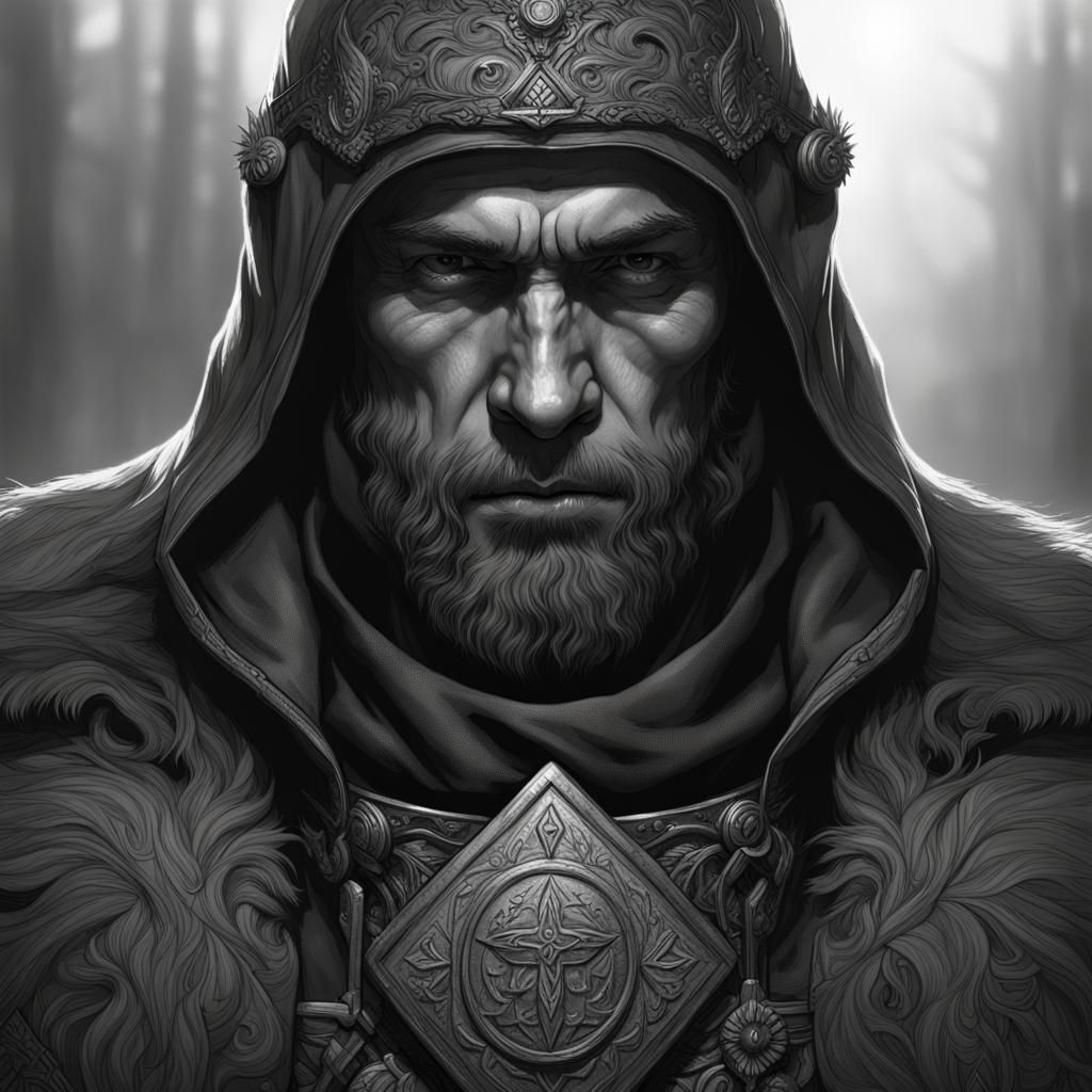 Dark, portrait, man, nordic, innkeeper, common clothes, burning face ...