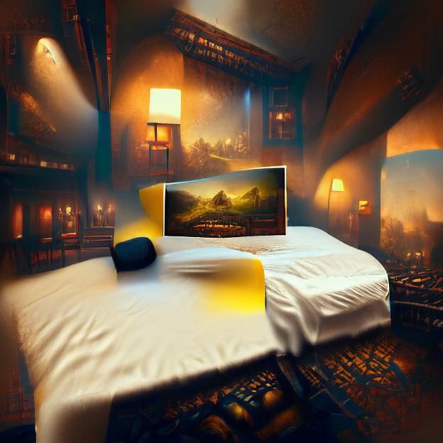 Lonely dim hotel room beautifully lit Albert Bierstadt [8K 3D 8k ...