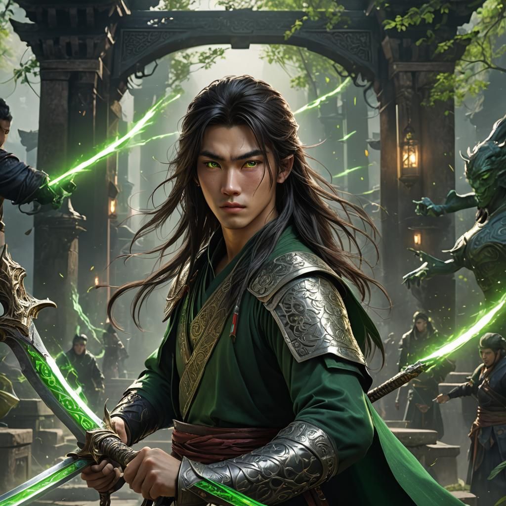 Beautiful 17 year old xianxia boy, green eyes, long hair and green ...