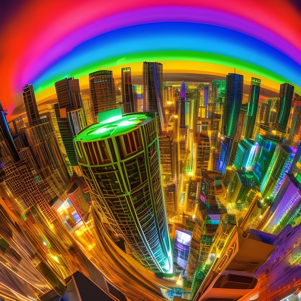 rainbow digital city made of circuit boards - AI Generated Artwork ...