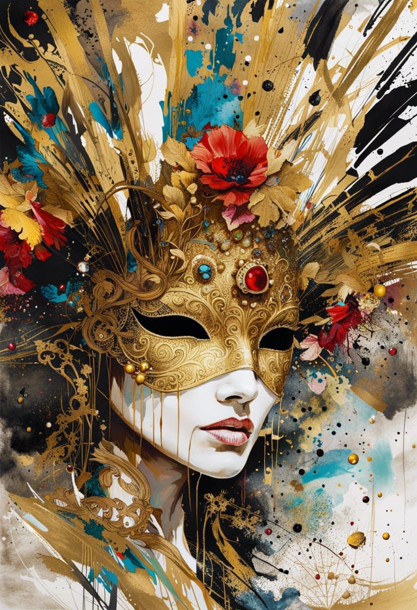 Detailed Ink splash shiny golden pearl white filigree masquerade: Alex ...