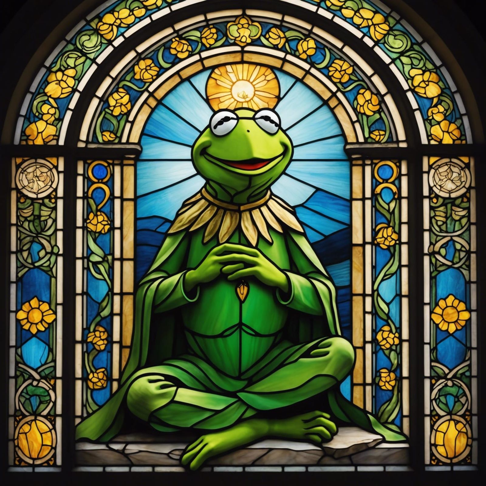 A stained glass image of Kermit - AI Generated Artwork - NightCafe Creator