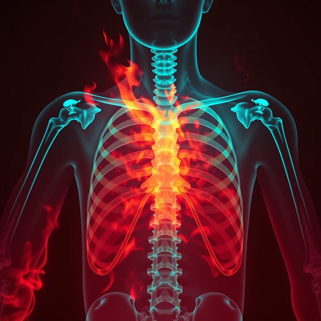 Ribcage X-Ray On Fire - Burning Ribcage X-Ray in Retro Futur...