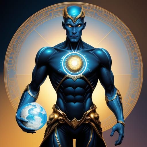 Vibrant Multi-Limbed Humanoid Holds Divided Globe ... - AI Art