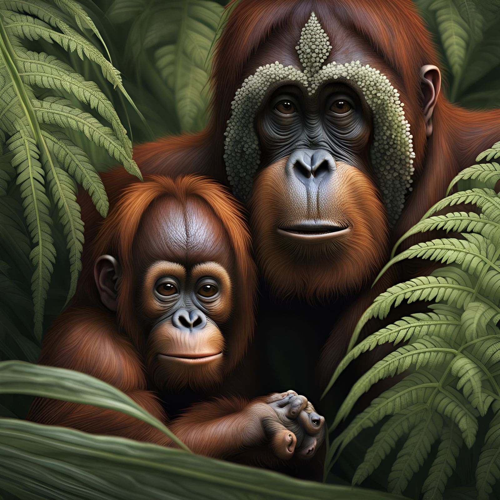 MOTHER AND BABY ORANGUTAN 1 - AI Generated Artwork - NightCafe Creator