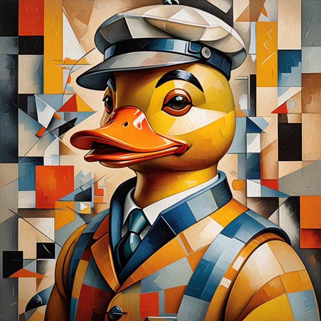 Rubber duck RD - Cubist Rubber Duck Portrait in Earthy Tones