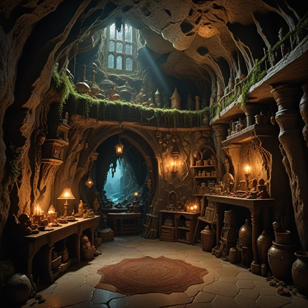 Spectacular Medieval Seaside Cave Lair in Hyper-Ma... - AI Art