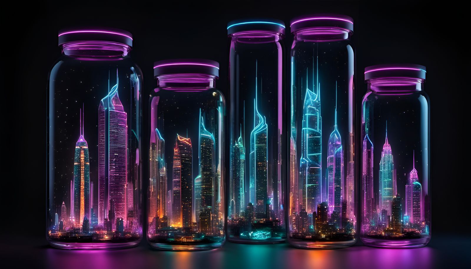 Extremely sci-fi colorful neon-lit hyper-futuristic skyscrapers in Hi ...