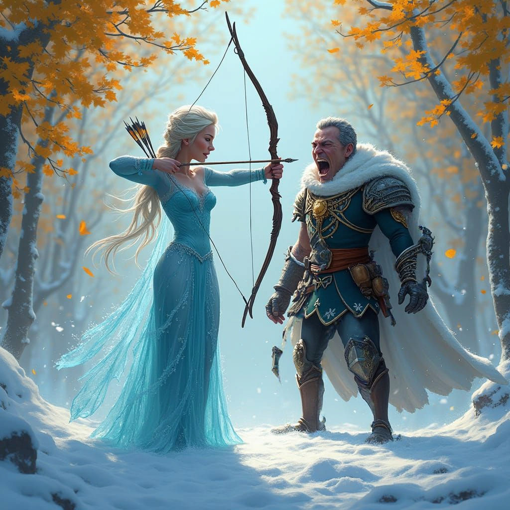 Frozen archer - Frozen Archer in Autumn Leaves Digital Art