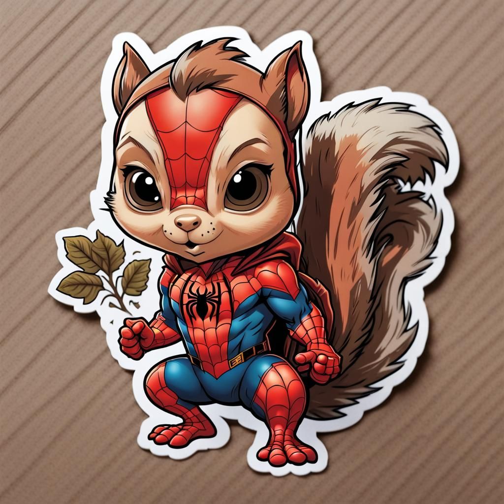 Chibi squirrel dressed as SpiderMan, sticker - AI Generated Artwork ...
