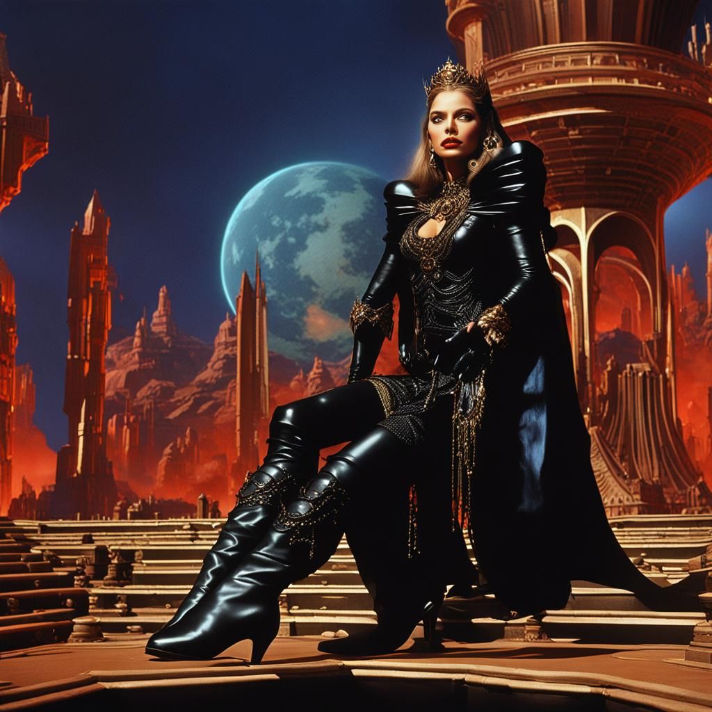 Ornella Muti dressed in very brief black costume and wearing very heavy ...