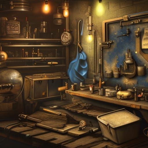 Cobalt powder dusting steampunk workbench