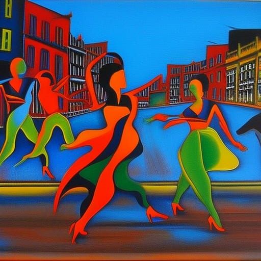 "Dancing In The Street" in the style of post-modern post-expressionist ...