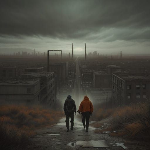 Post-Apocalyptic Duo Walks into the Ruins of a For... - AI Art