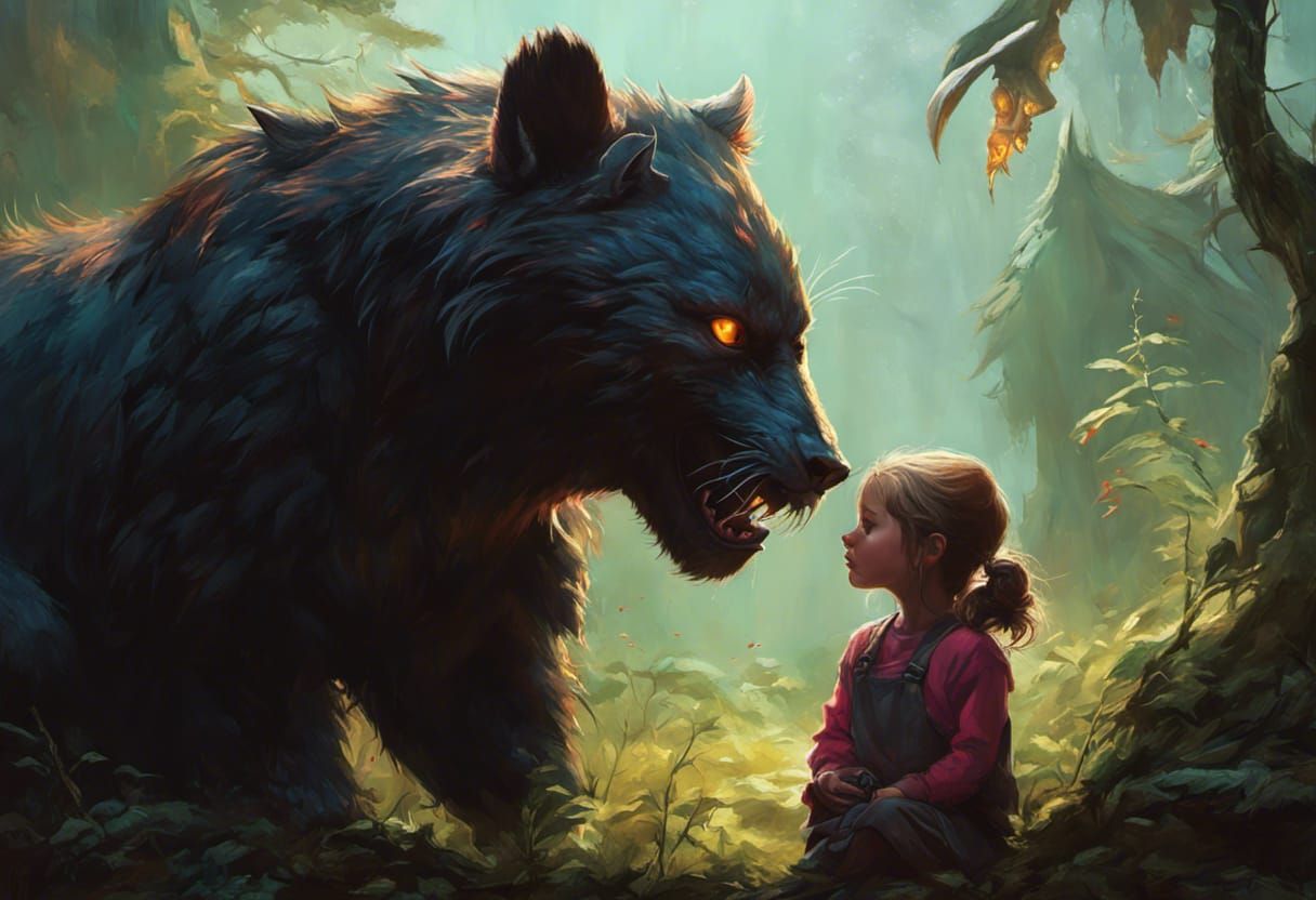 Girl And Her Monster Cub - AI Generated Artwork - NightCafe Creator