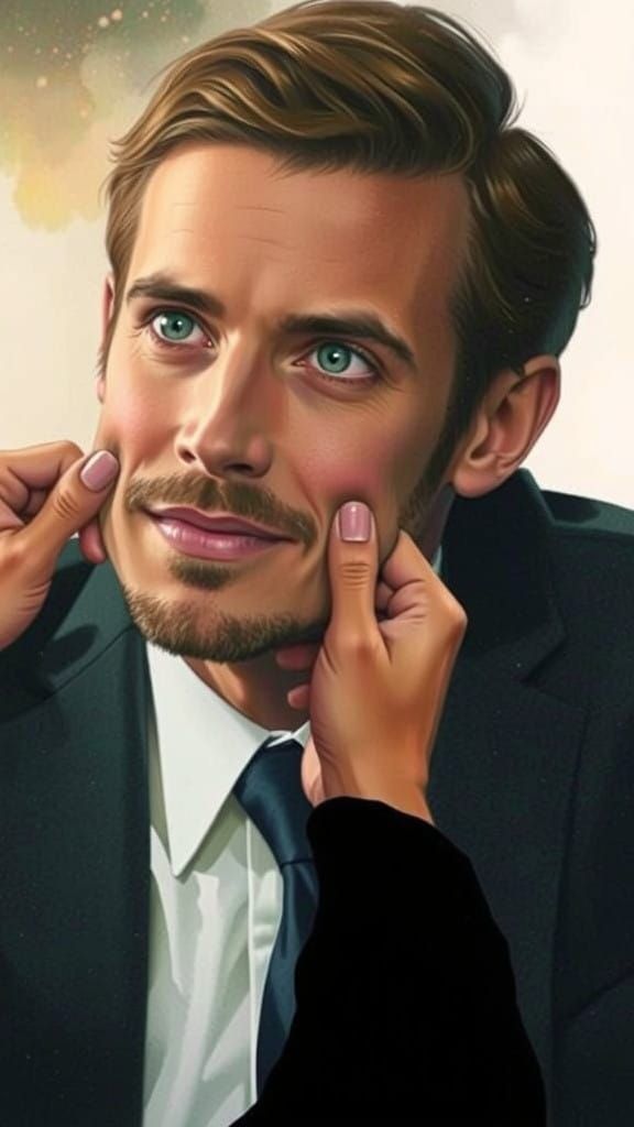 Handsome Man Getting His Cheeks Pinched