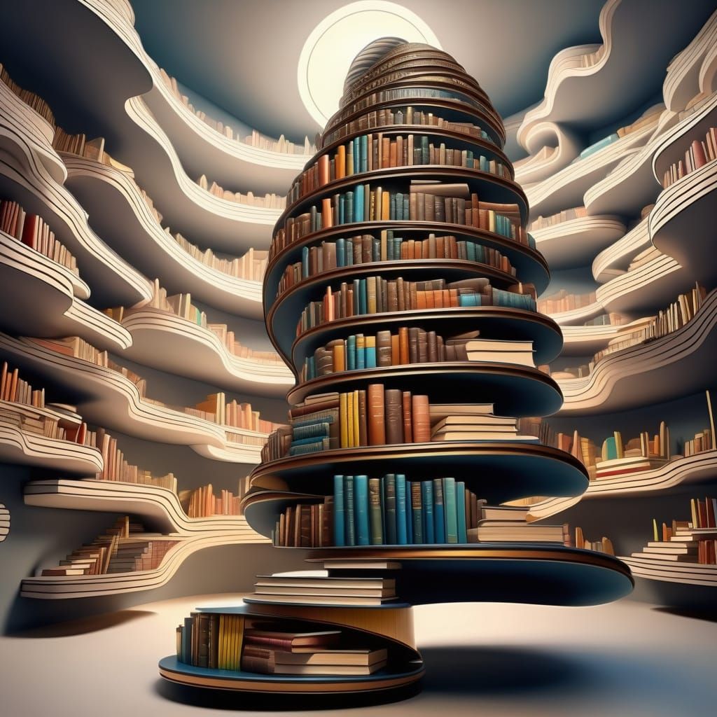 Stairway to Heaven Library in Vibrant Digital Art