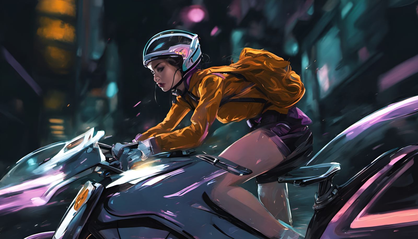 pretty girl on a bike riding - AI Generated Artwork - NightCafe Creator