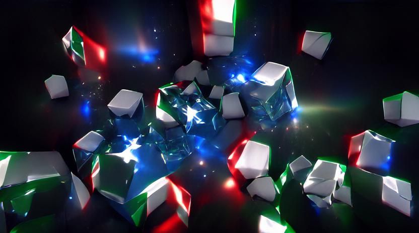 Unreal engine 3d white prismatic cubes in the space dimension with red ...