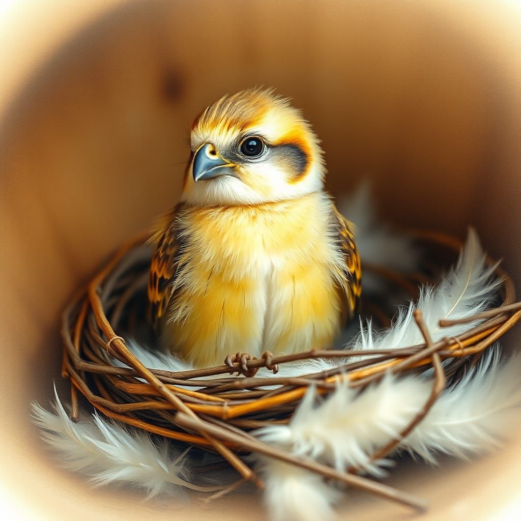 Baby Falcon - Soothing Watercolor Falcon in Cozy Nest